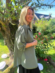 Khaki Button Sleeve Cotton Shirt Nina – Tillett's