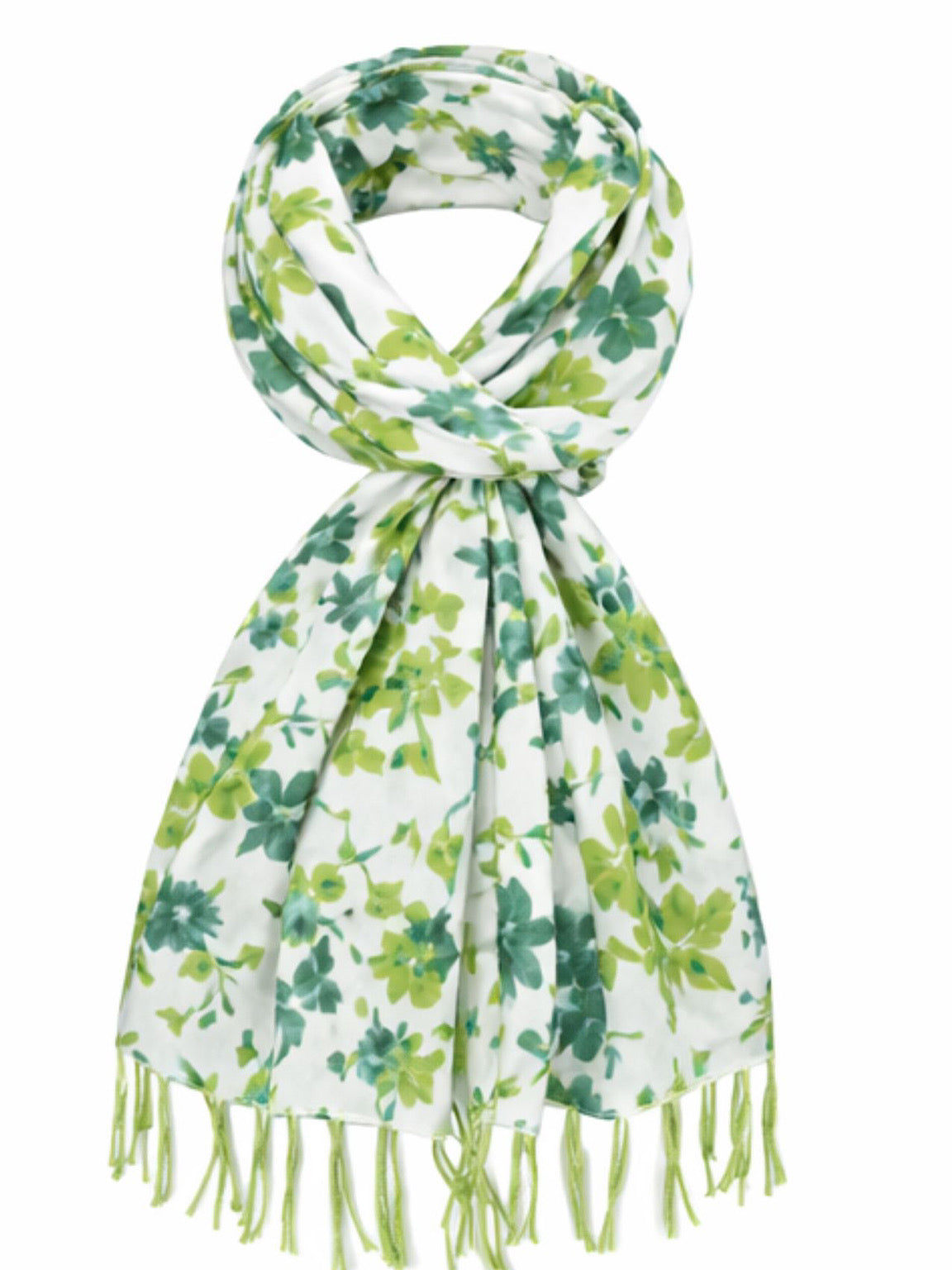 Green Flower Pattern Tassel Scarf – Tillett's