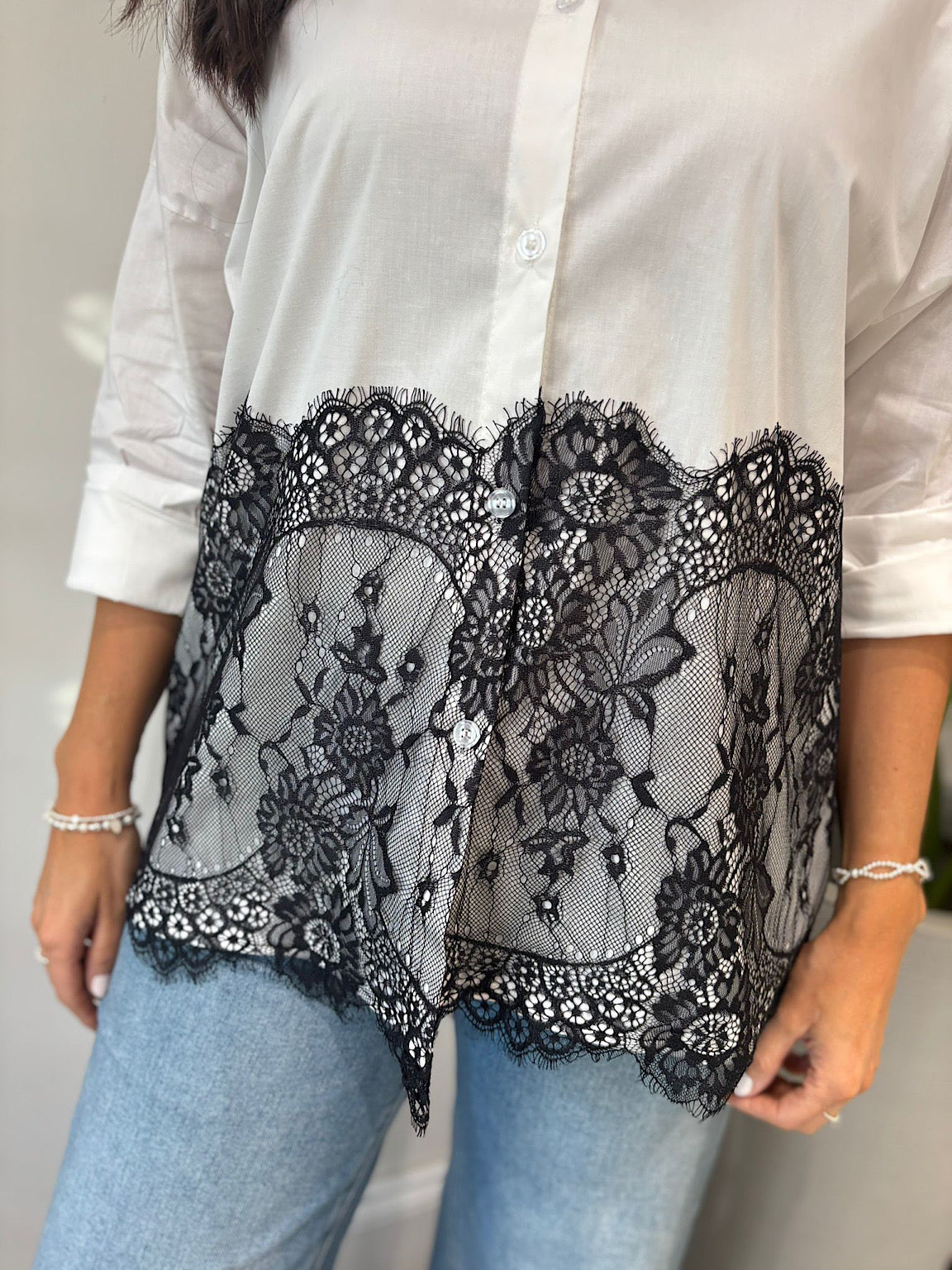 Winter White Luxury Lace Trim Blouse Ellen – Tillett's