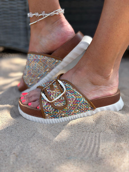 Multicolour Weave Buckle Sliders – Tillett's