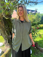 Khaki Button Sleeve Cotton Shirt Nina – Tillett's