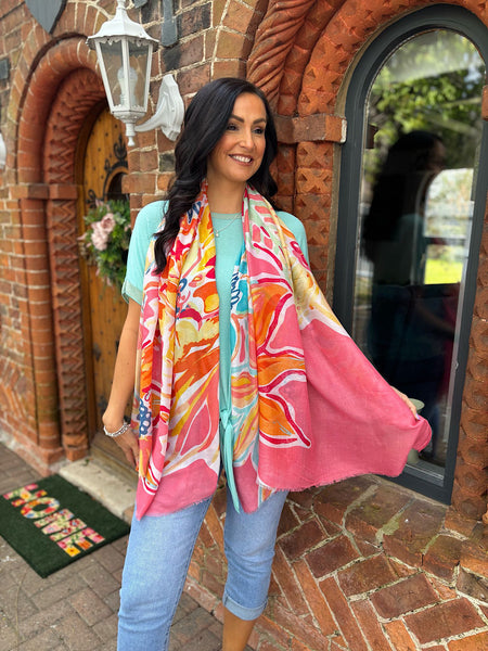 Pink Tropical Floral Design Raw Edge Scarf – Tillett's