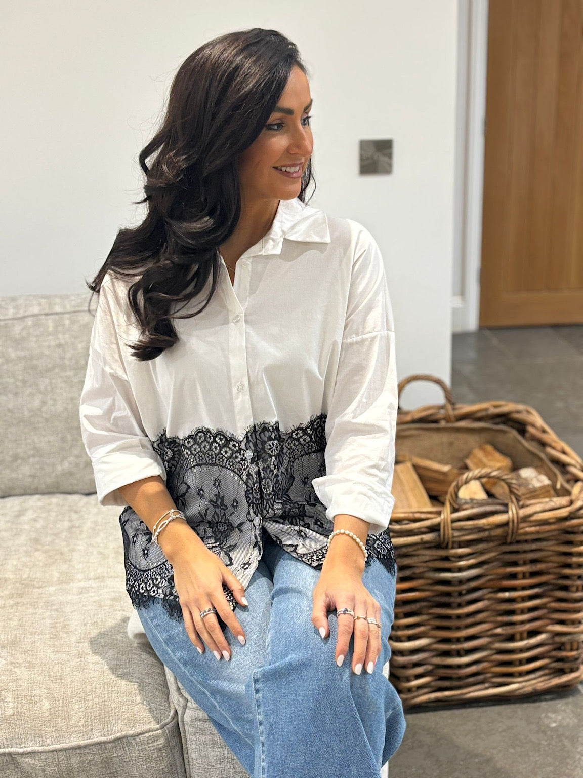 Winter White Luxury Lace Trim Blouse Ellen – Tillett's