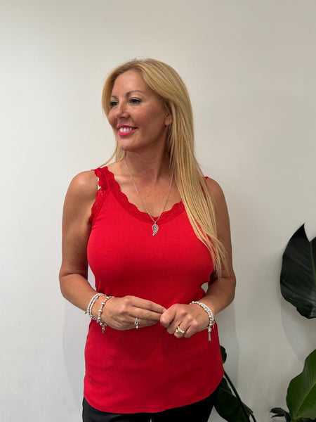 Red Lace Ribbed Vest Libby – Tillett's